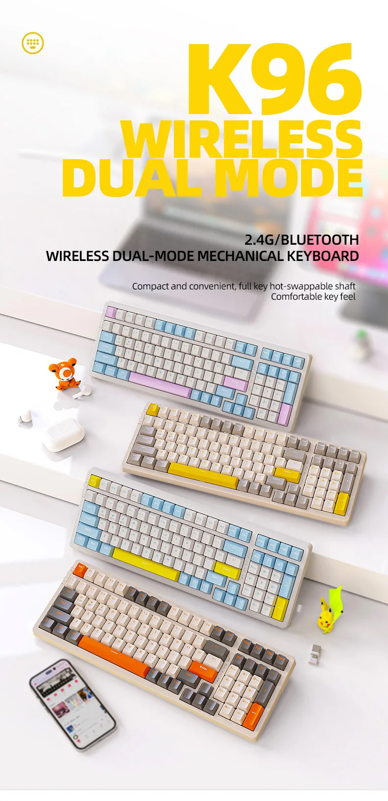 K96 Wireless Mechanical Keyboard - Dual Mode 2.4G BT5.0