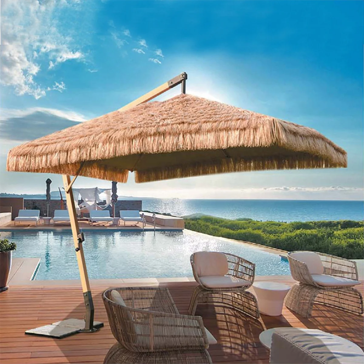 Heavy Duty Side Pole Cantilever Garden Parasol Straw Umbrella Outdoor ...