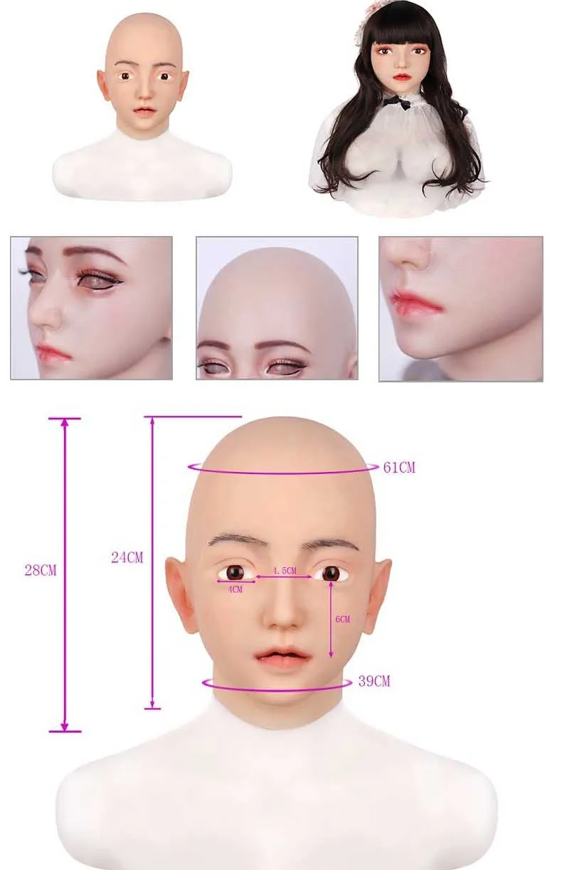 Lifelike Female Face Silicone Head Mask with Makeup for Crossdresser ...
