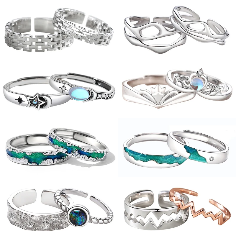 Vana Checkerboard Geometric Heart Couple Lover Fine 925 Sterling Silver Adjustable Casual Rings ...