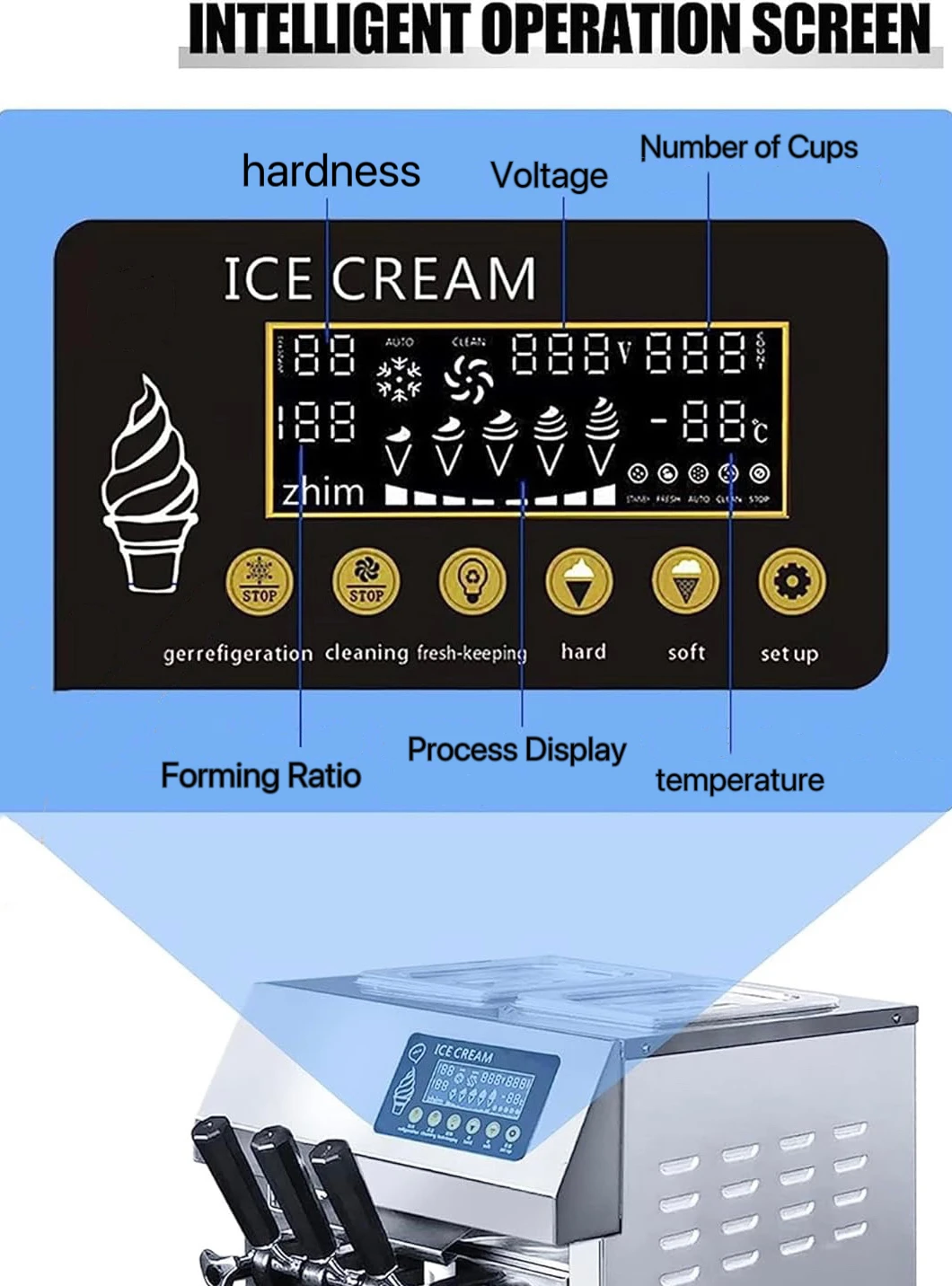 Stainless Movable Commercial Ice Cream Maker for 3 Flavor Soft Ice ...