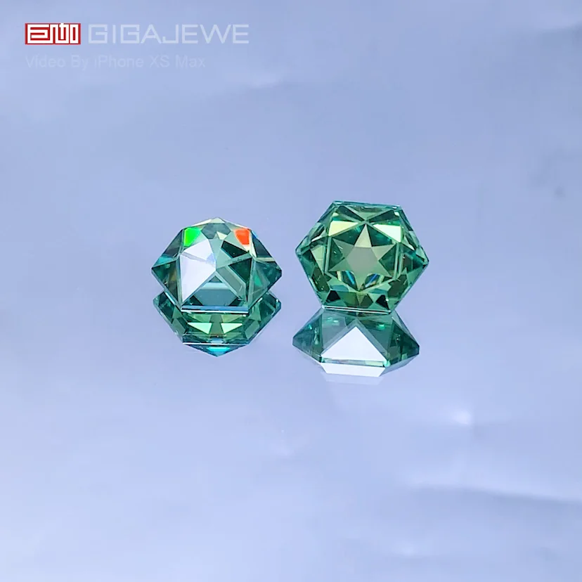 Gigajewe Cyan Color Hexagram Cut Moissanite Diamond Synthetic Gemstone ...