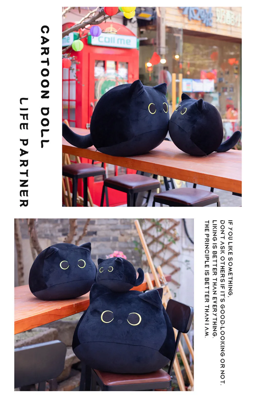 Cute 3D Black Cat Plush Toys - Soft, Stuffed, and Adorable