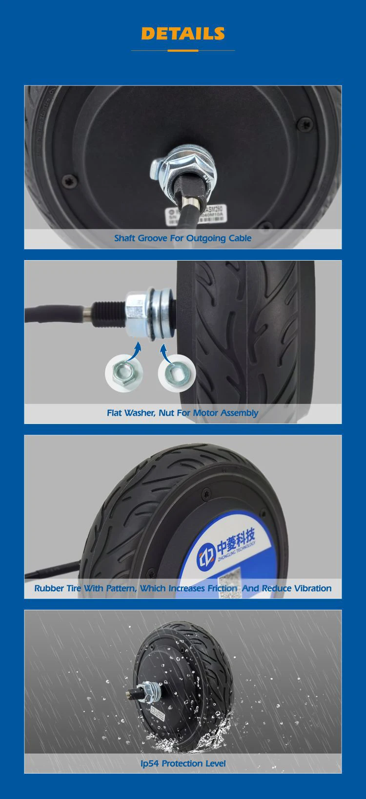 ZLTECH 6.5inch 24V 250W 100kg Load IP54 Waterproof Rubber Tire BLDC ...