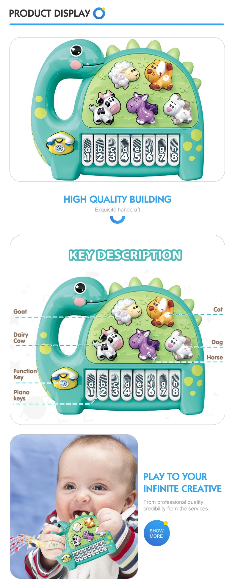 Cartoon Educational Dinosaur Piano Keyboard Musical Instruments Toys ...