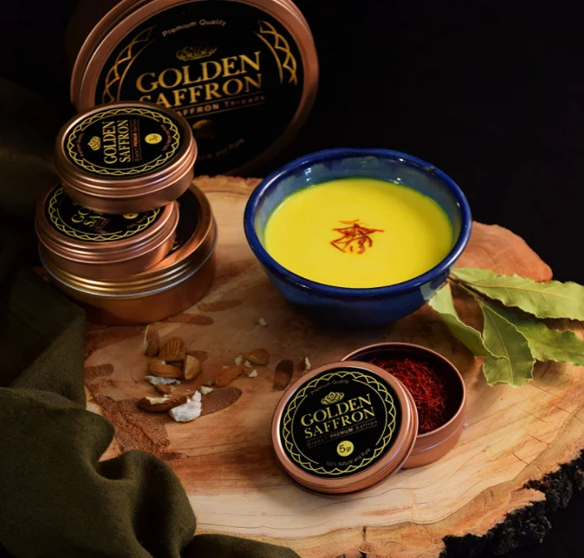 Empty Metal Round Premium Saffron Threads Tin Box Package