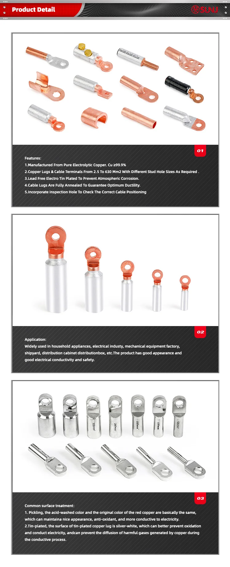 Copper Cable Lug Connector Electrical Terminal Connector Dt Series ...