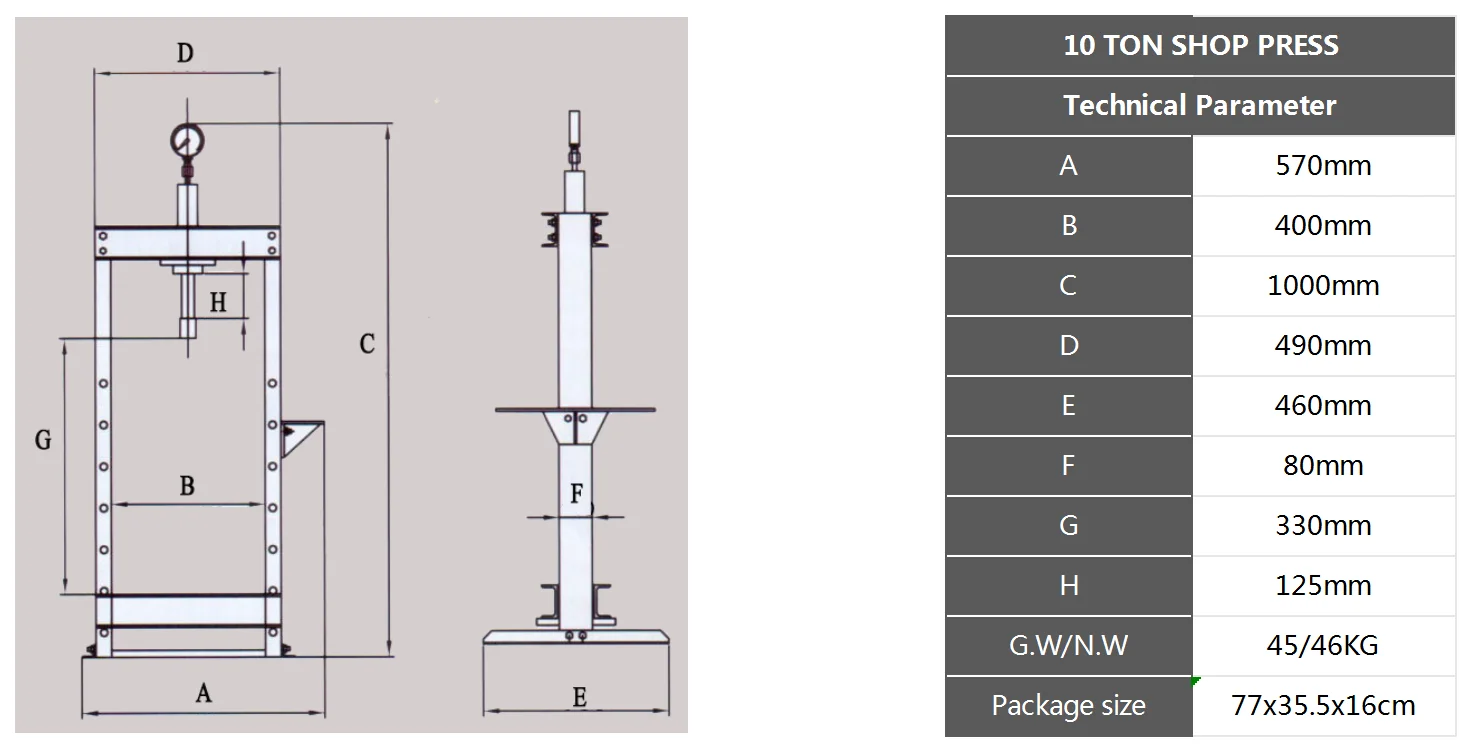 H Frame Benchtop Hydraulic Shop Press Power Tools - 10 Ton