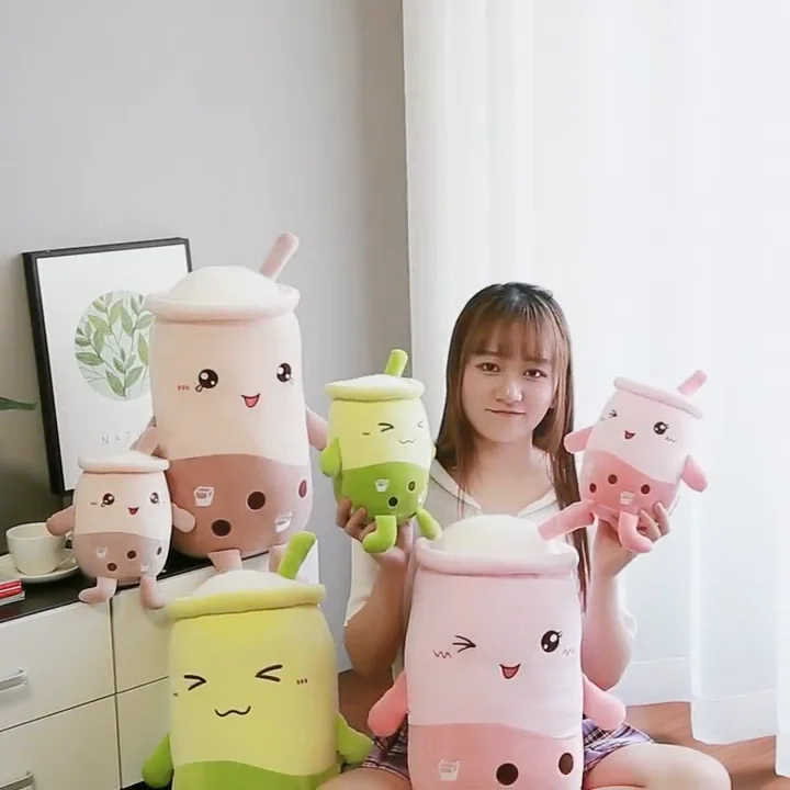 Cute Boba Milk Tea Plushie Toy Soft Stuffed Apple Pink Strawberry Taste ...