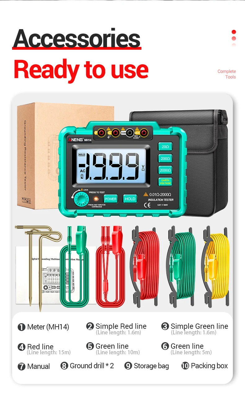 ANENG MH14 Digital Insulation Ground Resistance Megohm AC 200vrms Meter