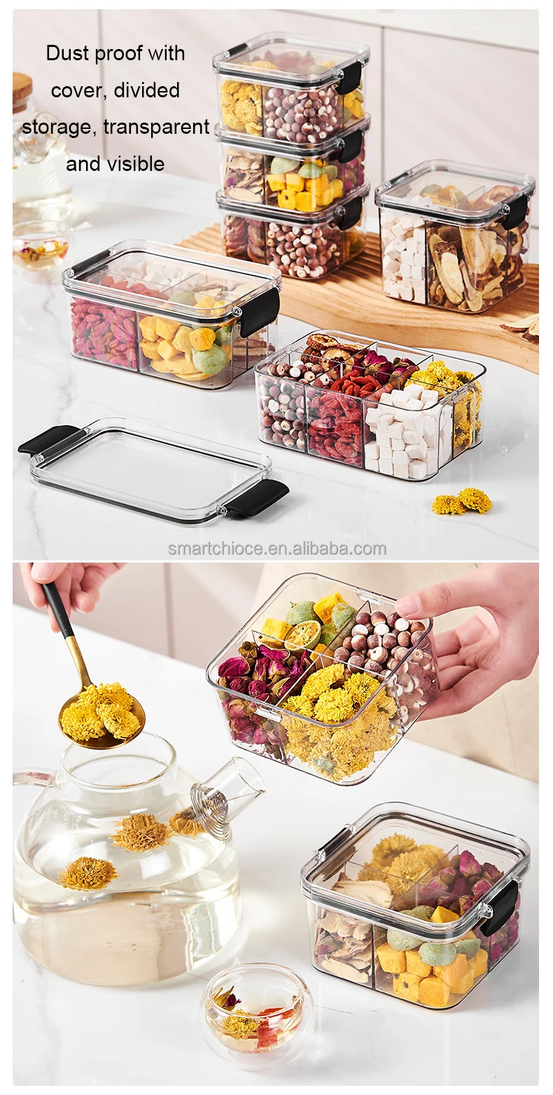 670ml 4 Grids Divided Stackable Storage Tank Grain Miscellaneous Grain ...