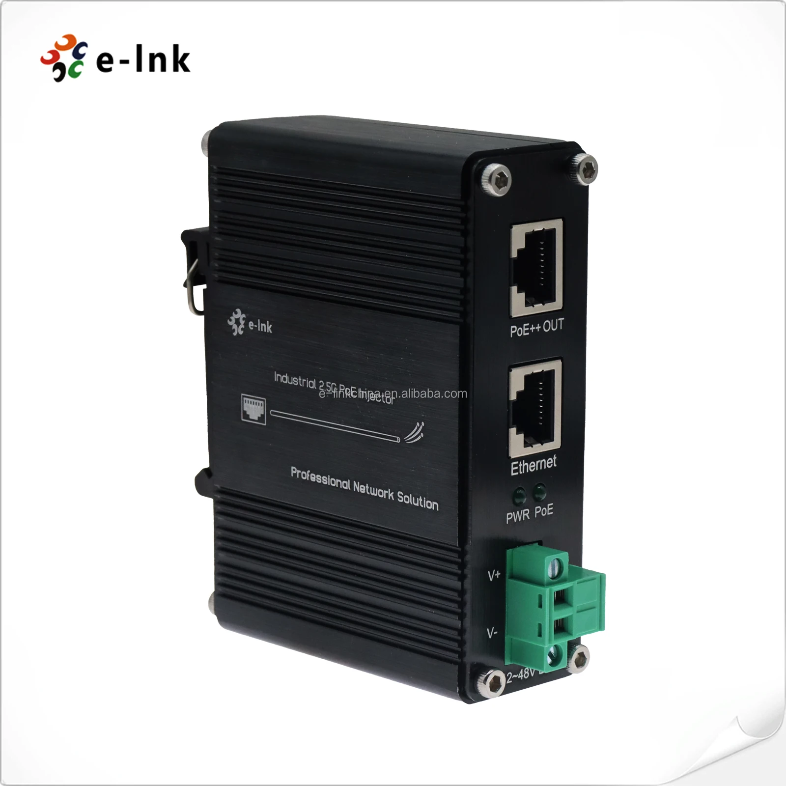 60W PoE Injector 2.5G 802.3at Active Din Rail Industrial Power Ethernet ...