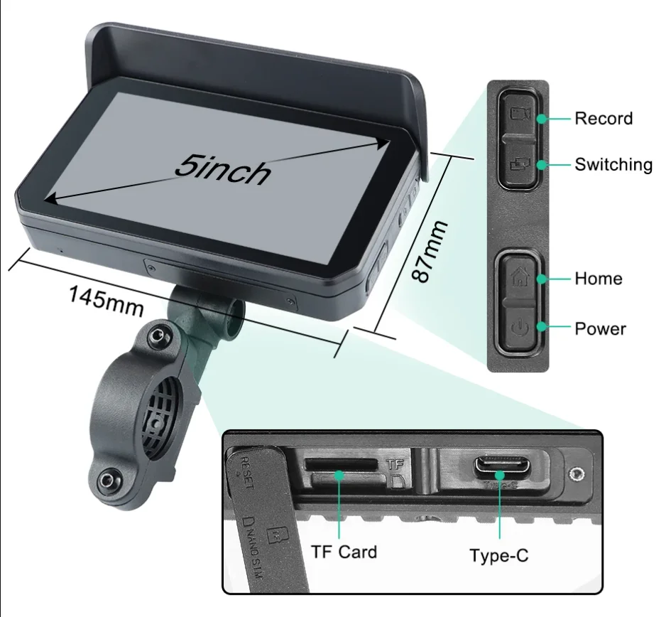 Wifi 1080P 5 Inch Portable GPS Navigation - Dual Lens DVR
