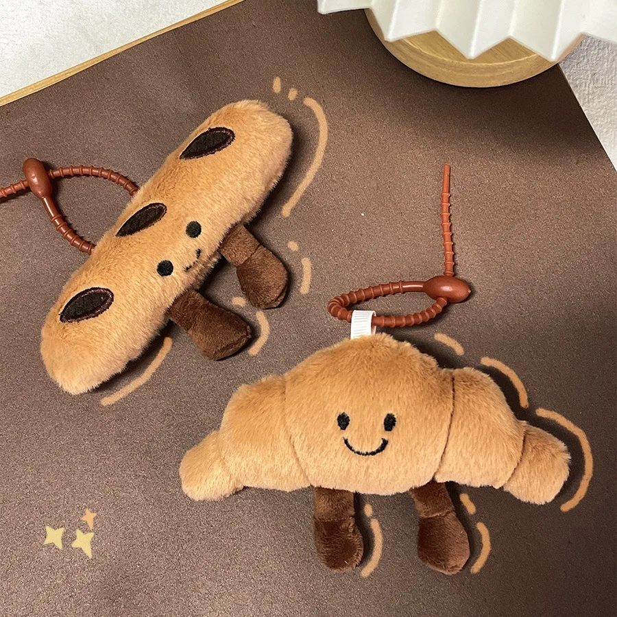 Kawaii Peluches Plush French Bread Croissant Keychain