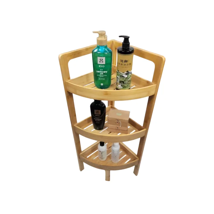 3-tiers Standing 100% Bamboo Corner Utility Storage Shelf Bathroom ...