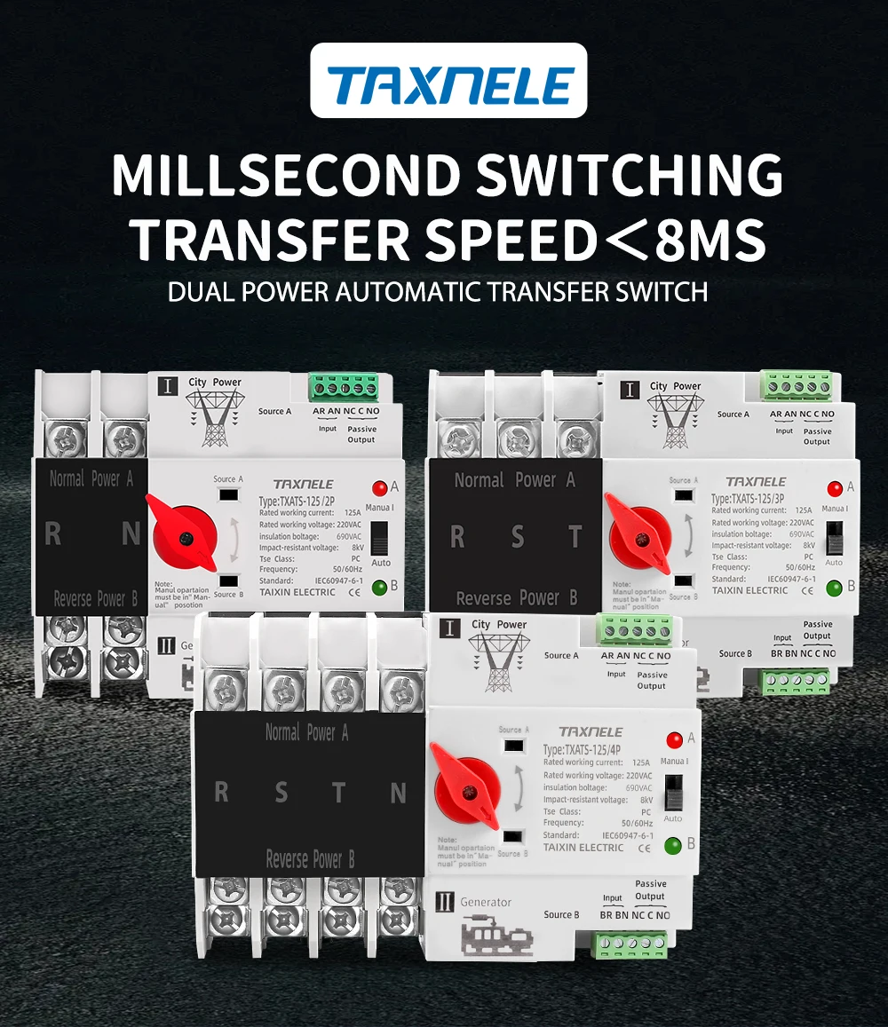 Din Rail Dual Power Automatic Transfer Switch Selector Switches