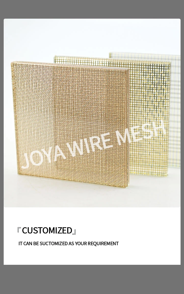 5mm Glass Laminated Decorative Metal Woven Copper Silk Square Wire Mesh ...