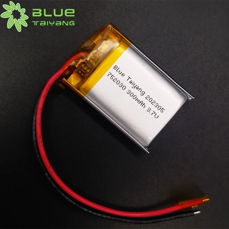 Blue Taiyang Customize 3.7v 300mah Li Polymer Li-ion Lithium Ion Battery 752030 3.7v 300mah ...