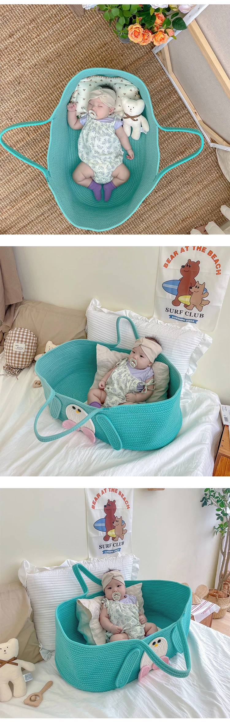 Portable Foldable Baby Diaper Box Storage Basket Cotton Rope Baby ...