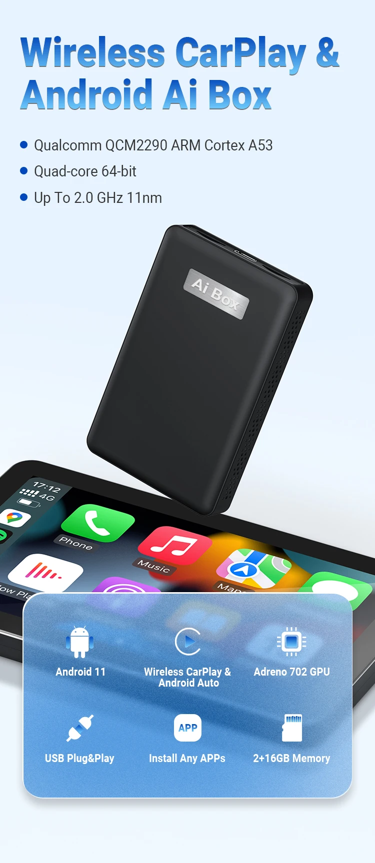 Ottocast Magic Box Android Smart Wireless Car Play Android Auto Adapter ...