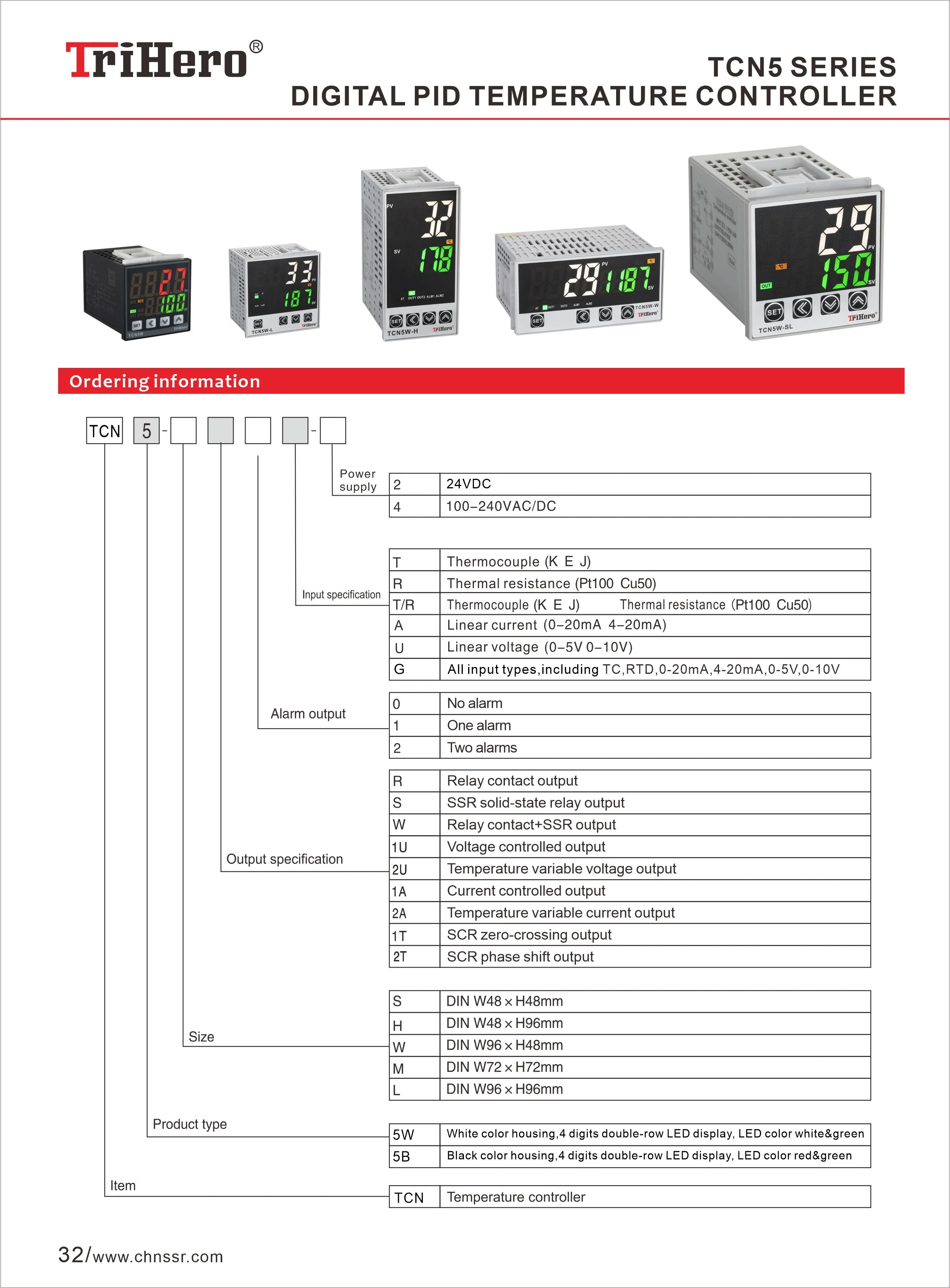 Tcn5w-w 96*48 Led Display Ssr And Relay Dual Output Multiple Input Intelligent Pid Digital ...