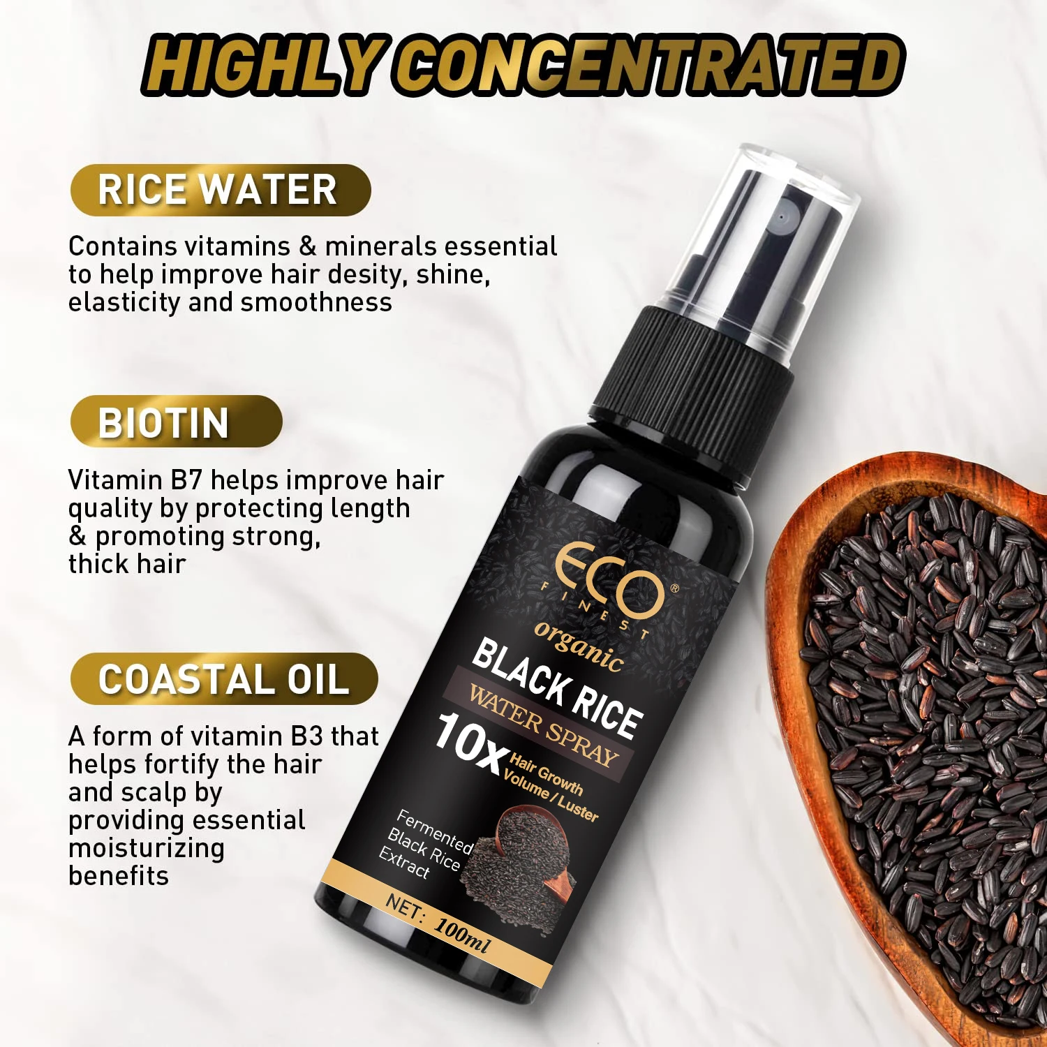 Organic Black Rice Water Leave-in Hair Growth Spray with Tea Tree Oil ...
