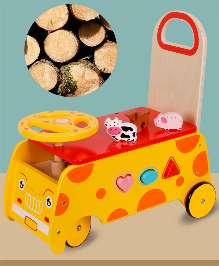 Wooden Cart Animals Toy Car Montessori Large Baby Wooden Giraffe Pull ...