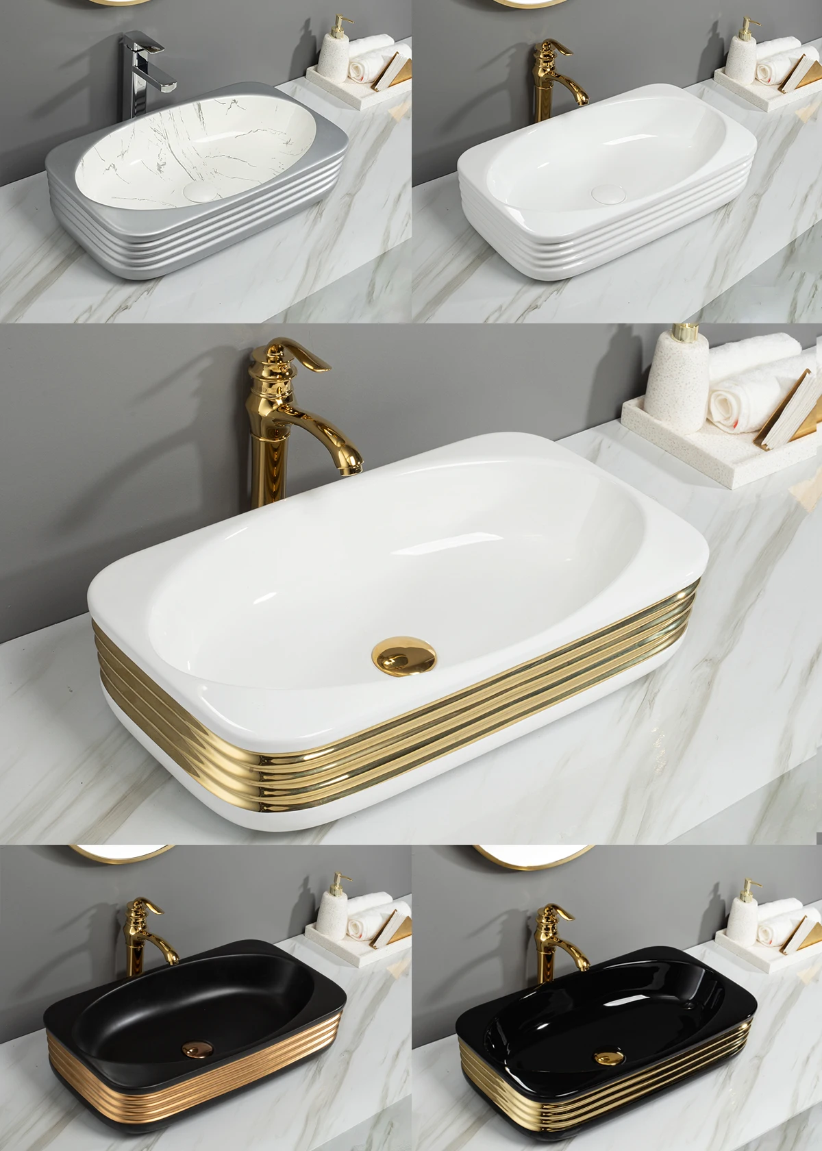 Sanitary Ware New Design Art Basin Colored Golden Black White Matte ...