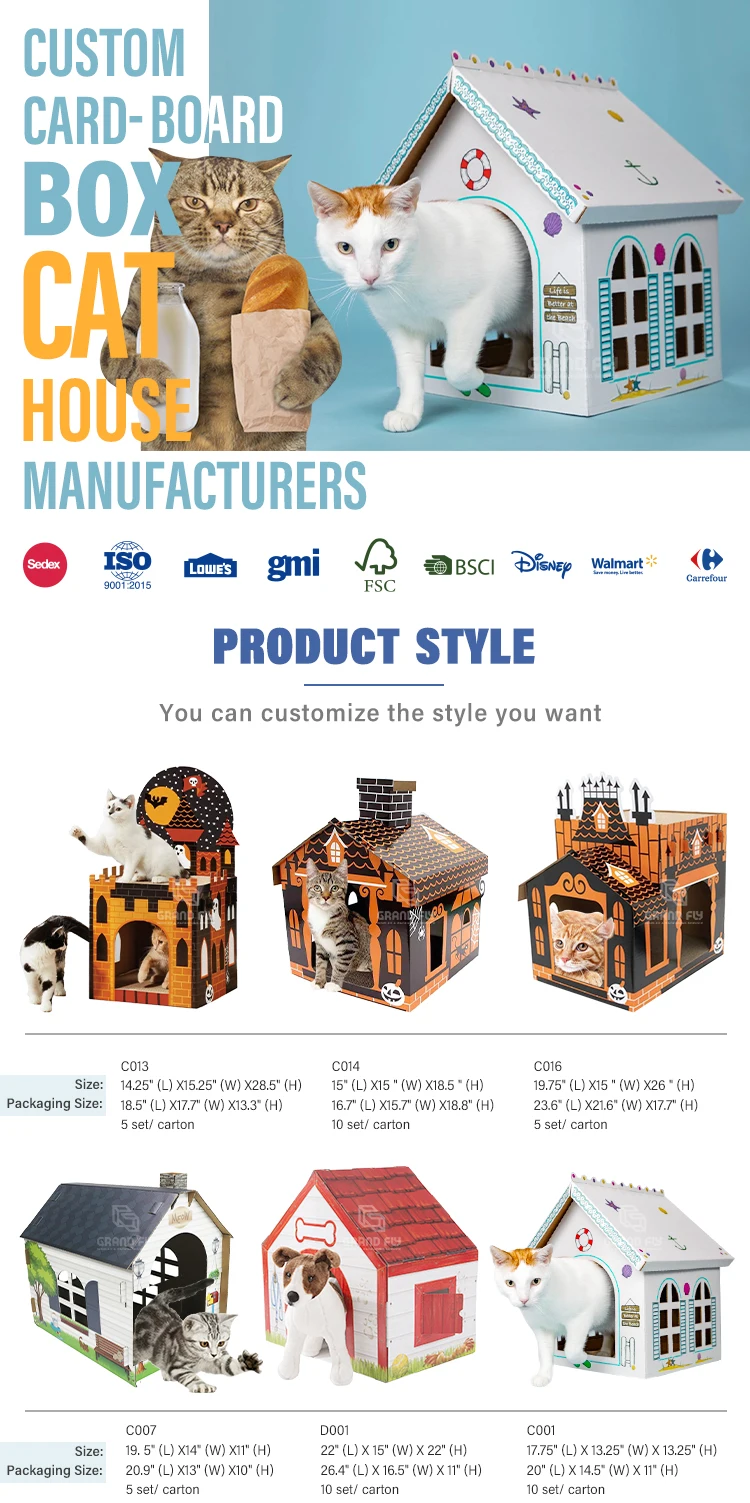 Custom Corrugated Cardboard Play Cat House Cardboard Cat Display House ...