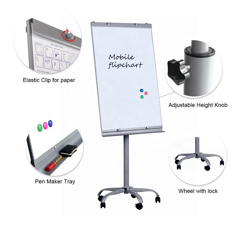 Office Flip Chart Height Adjustable Magnetic Whiteboard Flipchart Easel ...