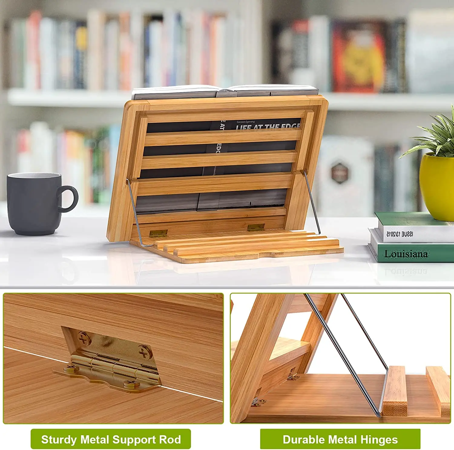 Wooden Book Holders For Reading,Bamboo Cookbook Stand For With Page ...