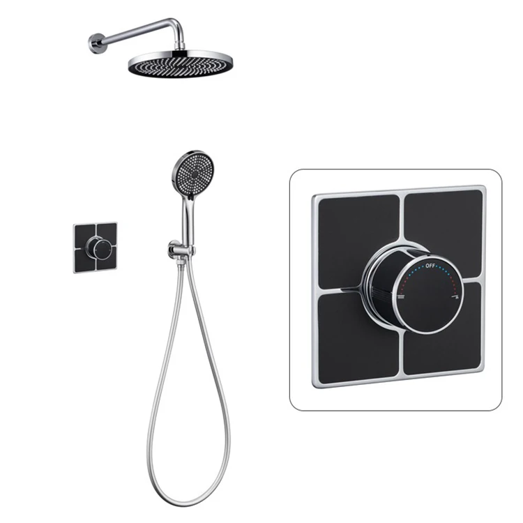 Hidden Concealed 2 Function Round Head Shower System Mixer Set for Bathroom