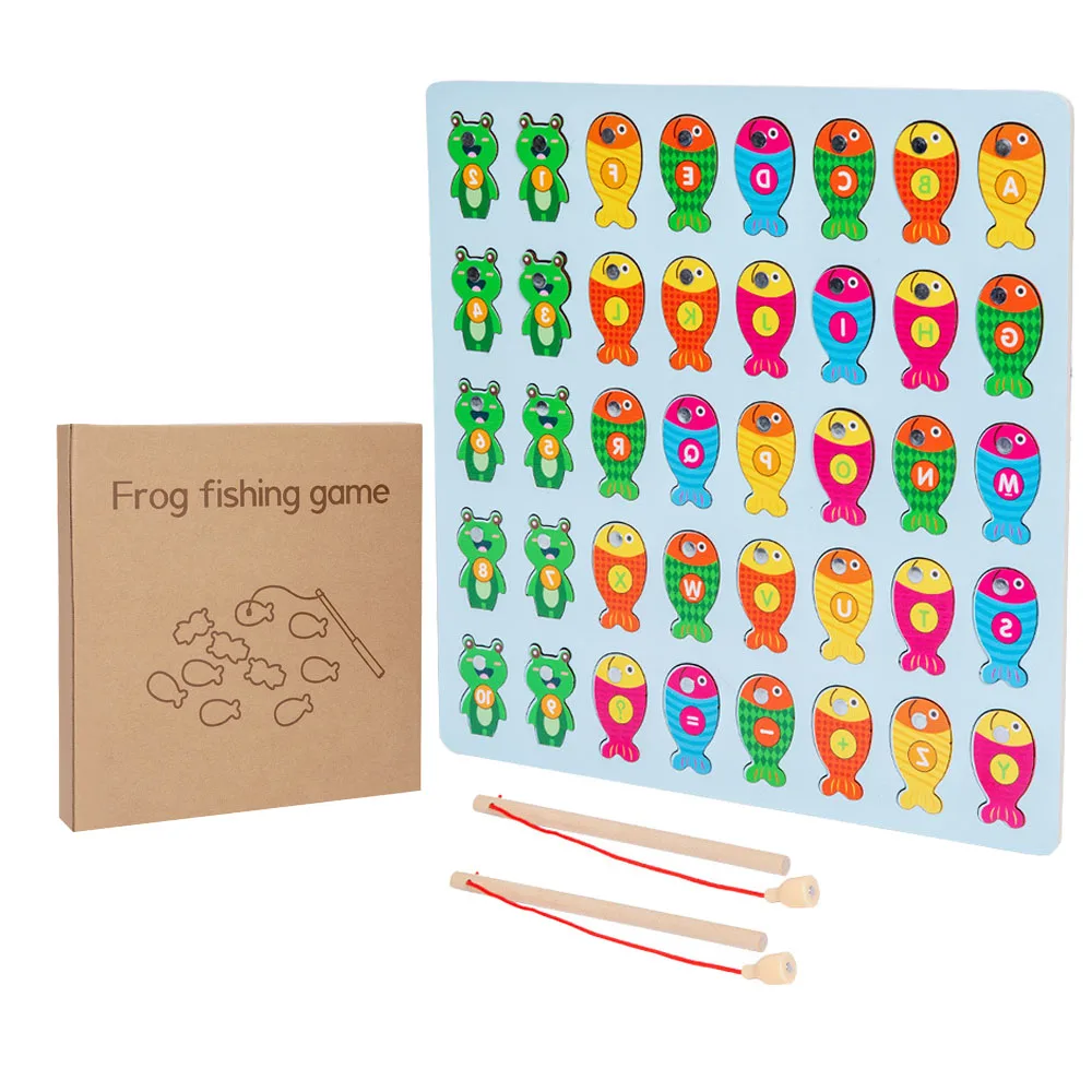 Montessori Wooden Interactive Fish Toys Alphabet Number Letter Board ...