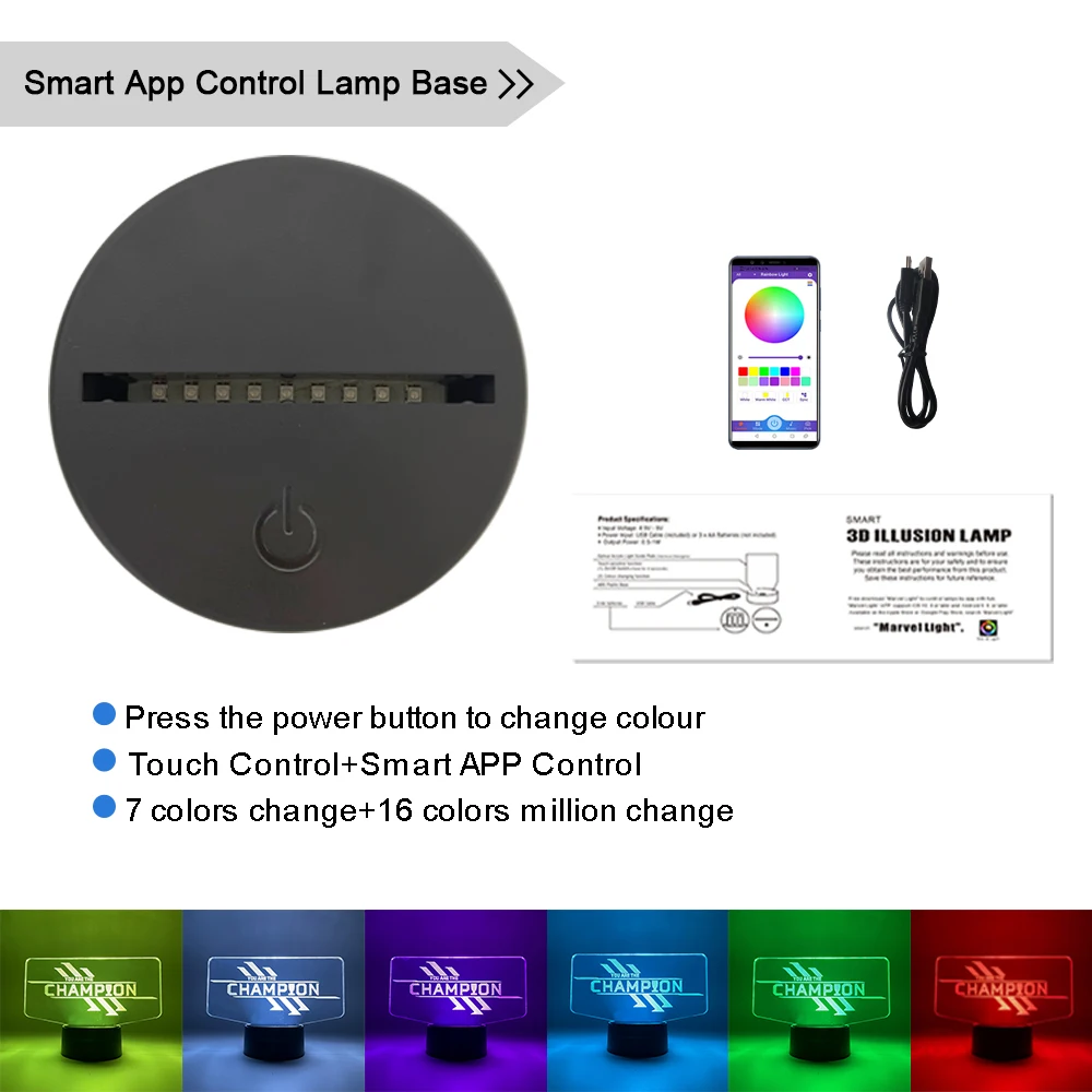 RGB LED Lamp Bases for 3D LED Night Light - Acrylic Black
