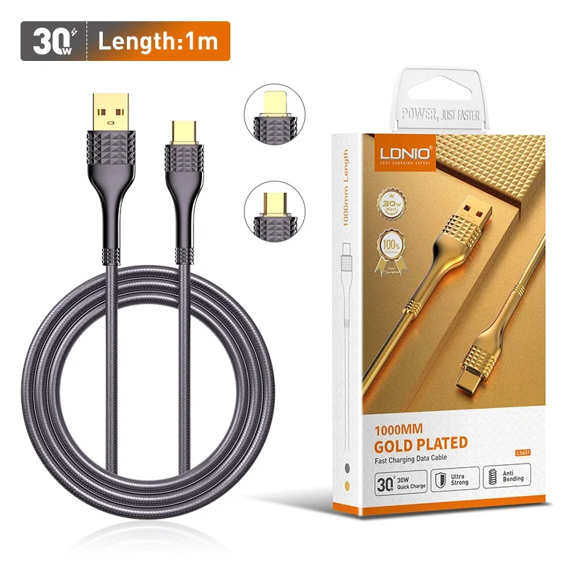 LDNIO LS651 30W Fast Charging PVC Data Transfer USB Cable Type C Mobile Phone Charger Cables ...