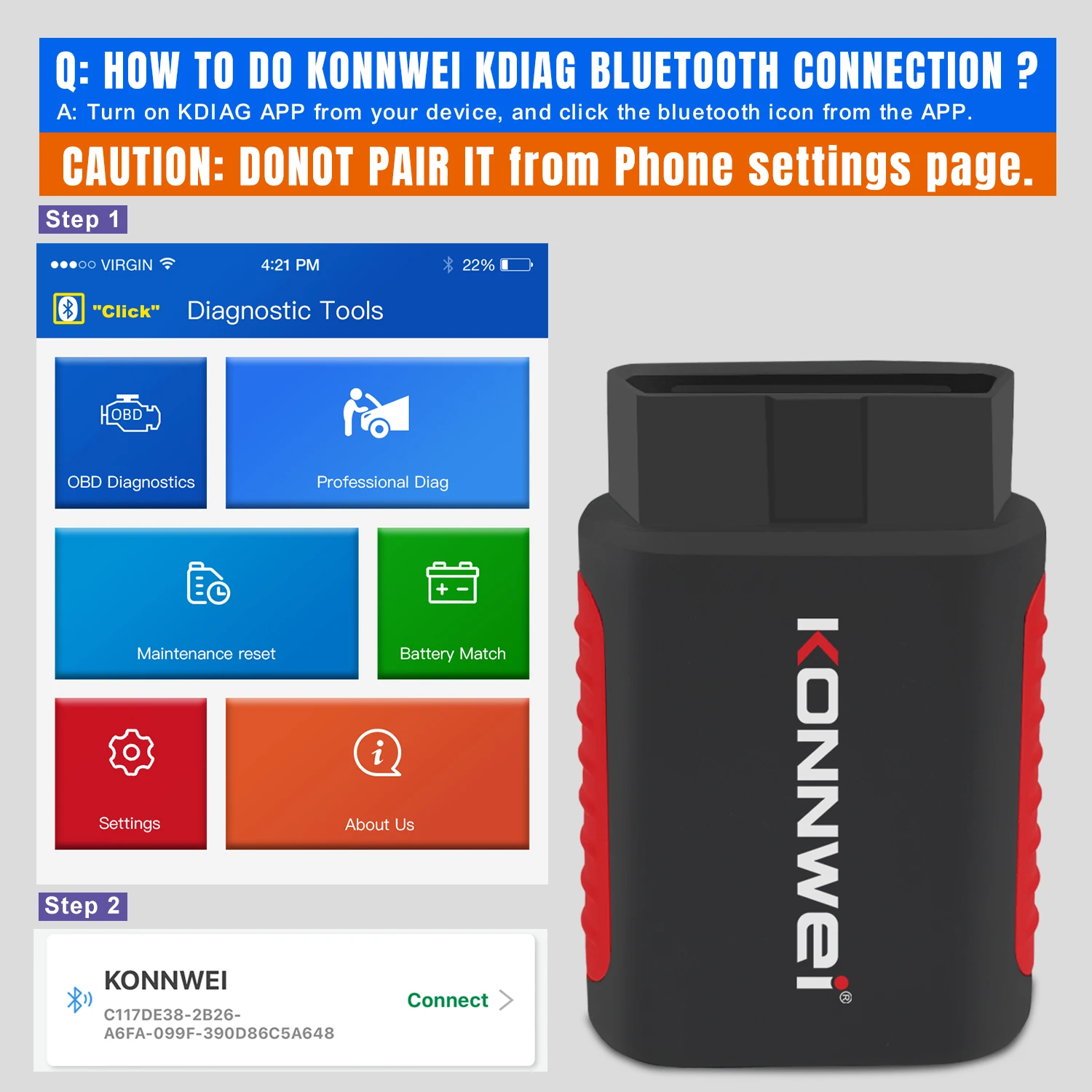 Universal Vehicle Diagnostic Tools Konnwei Kdiag Car Obd Scanner Full ...