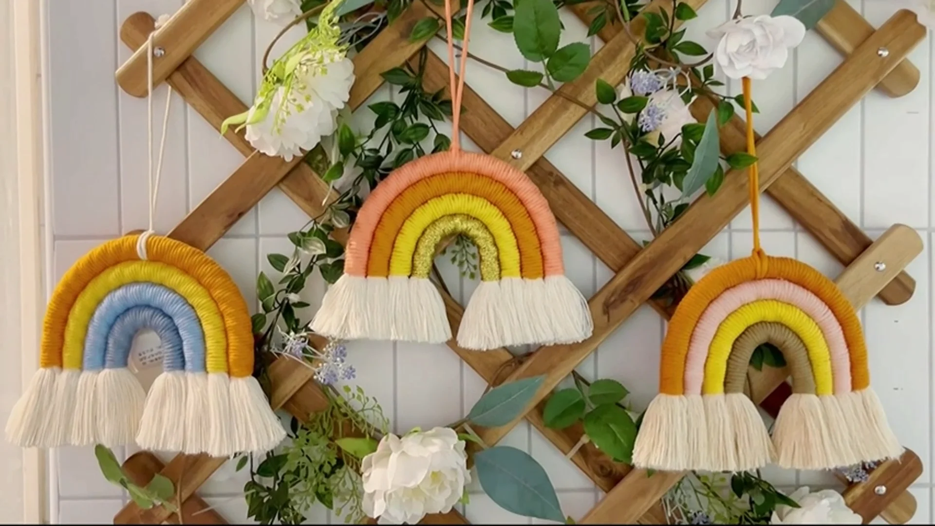 Macrame Rainbow Colorful Cotton Rope Woven Wall Hanging For Home Decor ...