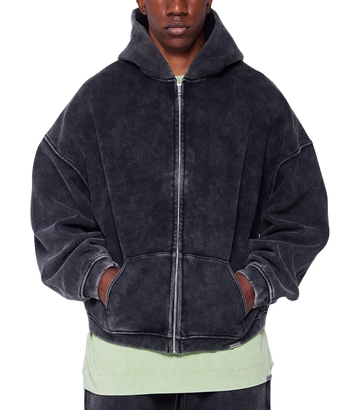 Custom Heavy Weight Washed Denim Vintage Zip-up Men's Hoodie Acid Wash ...