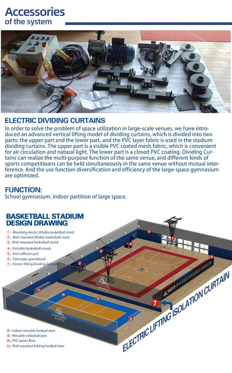 High Quality Electric Motorized Roll up Divider Curtains for Gyms