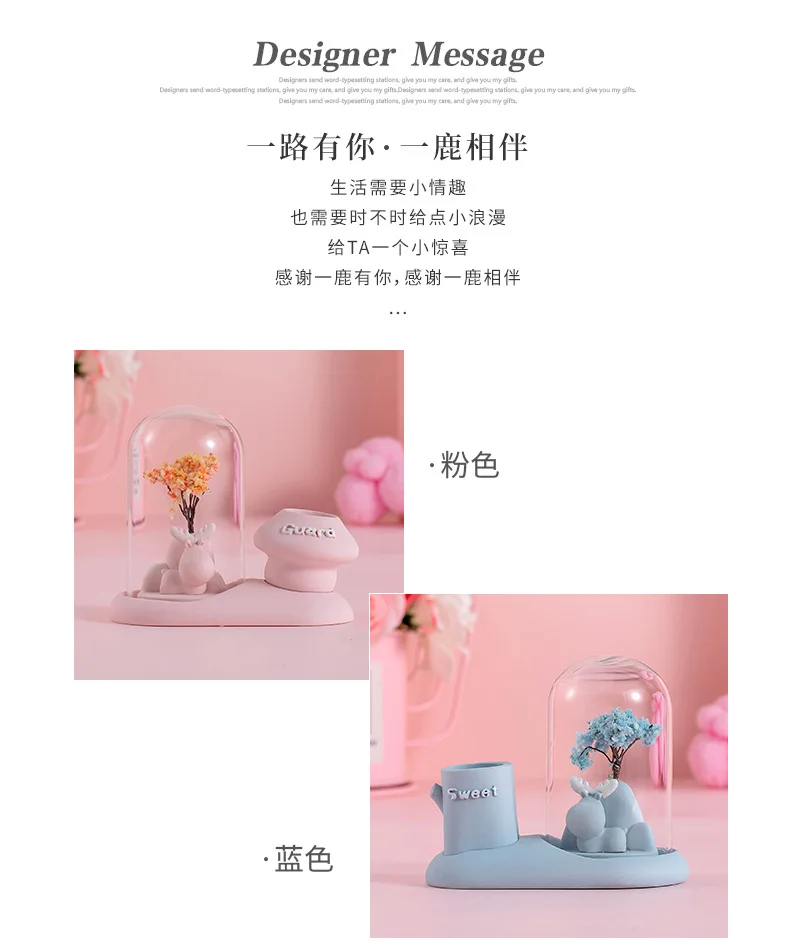 Cartoon Elk Pen Holder Resin Desk Organizer Pen Holder Kawaii Pen ...