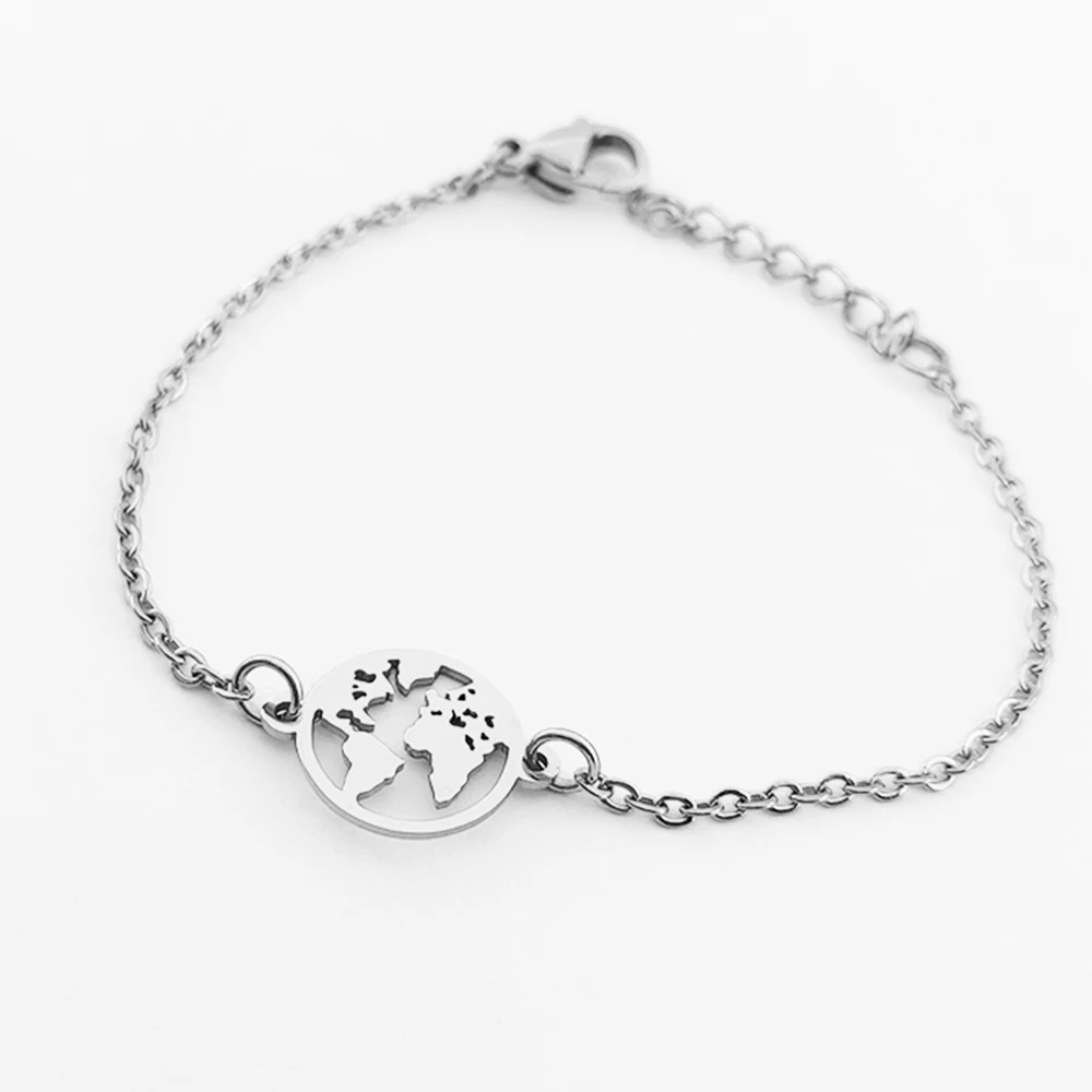 World Map Bracelet - Charms in 18K Gold Plated Stainless Steel