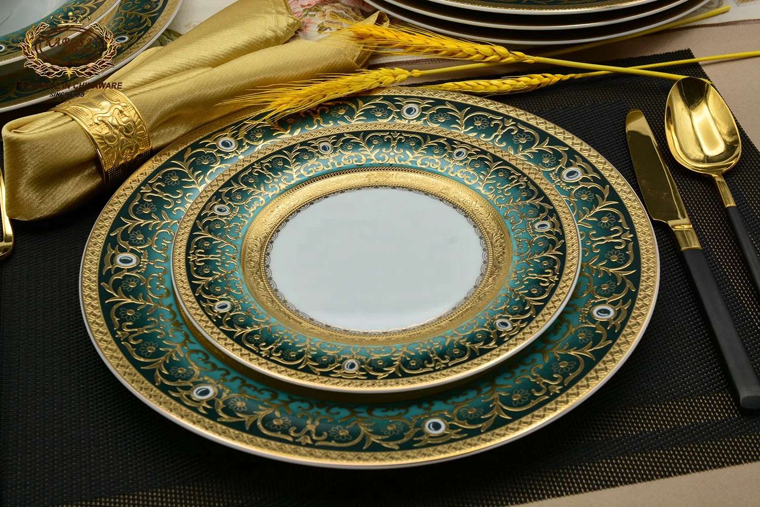 KAROSA Luxury Dinnerware - Elegant Green Porcelain Sets