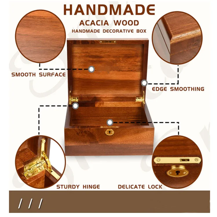 Newest Acacia Wood Decorative Storage Boxes Wooden Jewelry Box Wooden ...