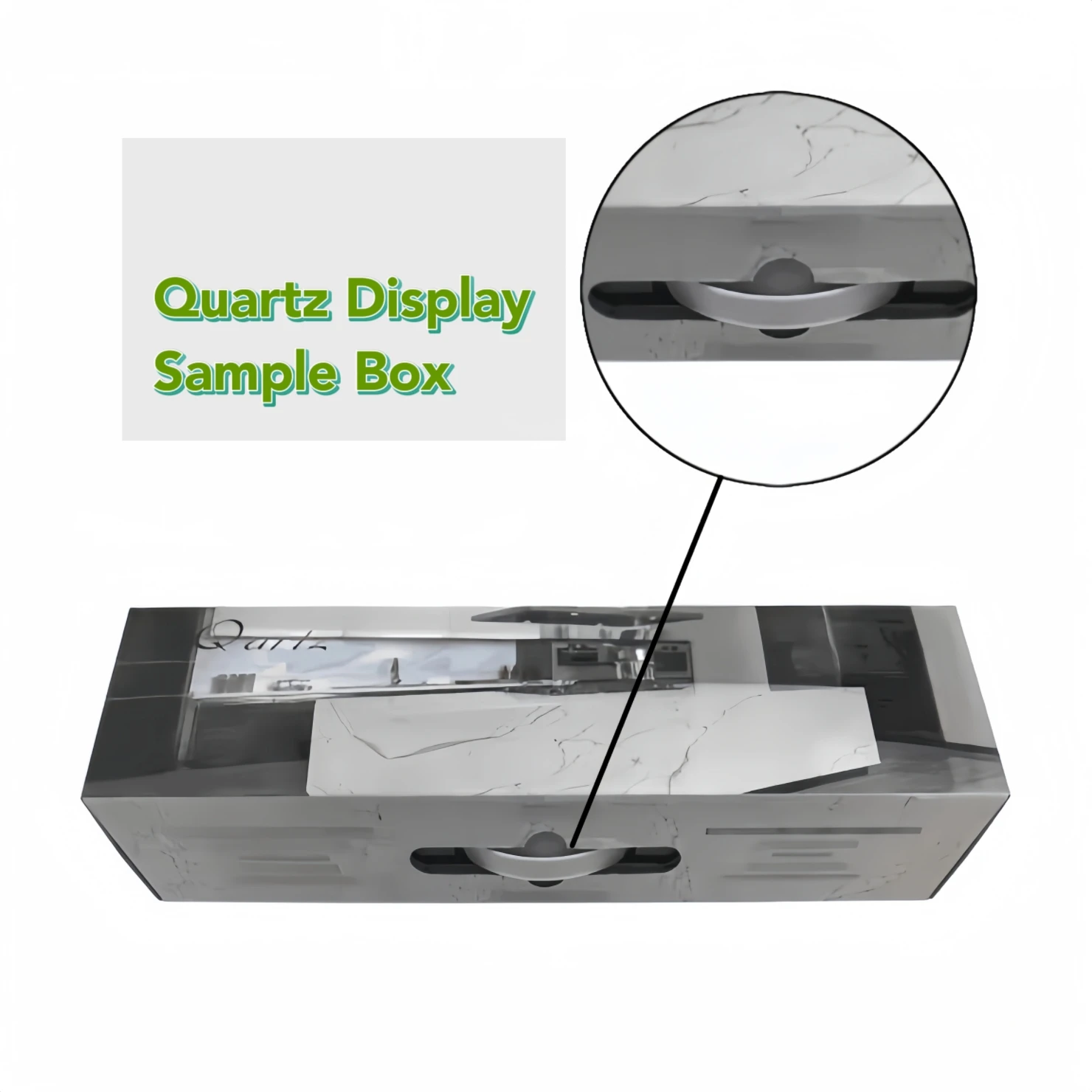 High quality handle quartz stone sample acrylic display sample box gold ...