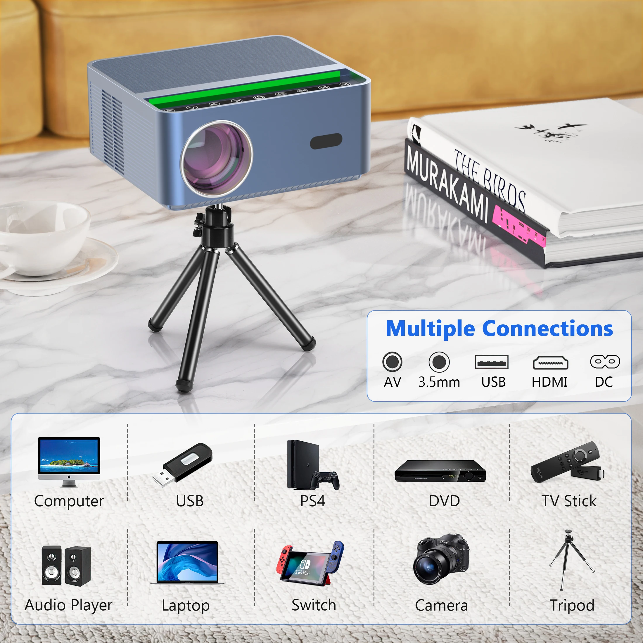 Vsmile New Upgrade V-a45 Smart Android 9.0 Projector Outdoor Home ...