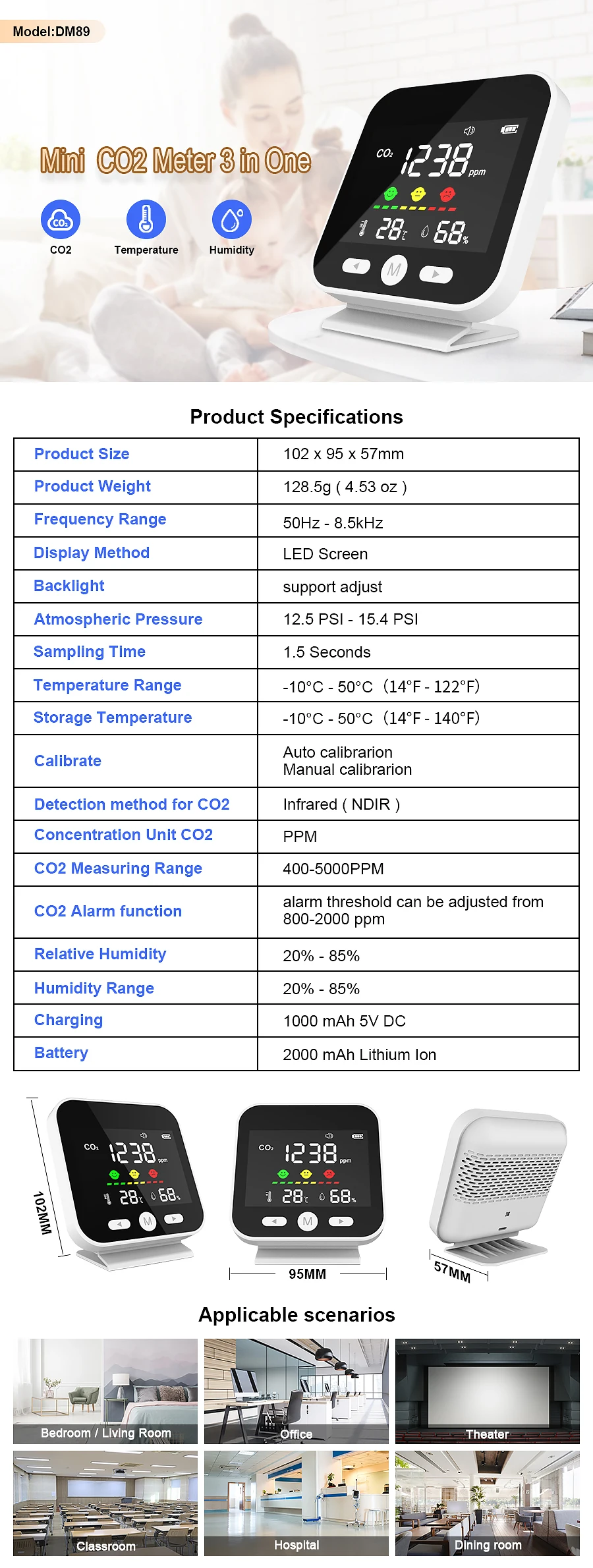 Hot Sale Co2 Meter Multi-functional Air Quality Detector Gas Detector - Buy Co2 Detector Co2 ...