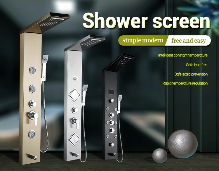 Modern Shower Set Wall Mounted Stainless Steel Tap Bathroom Taps Brass