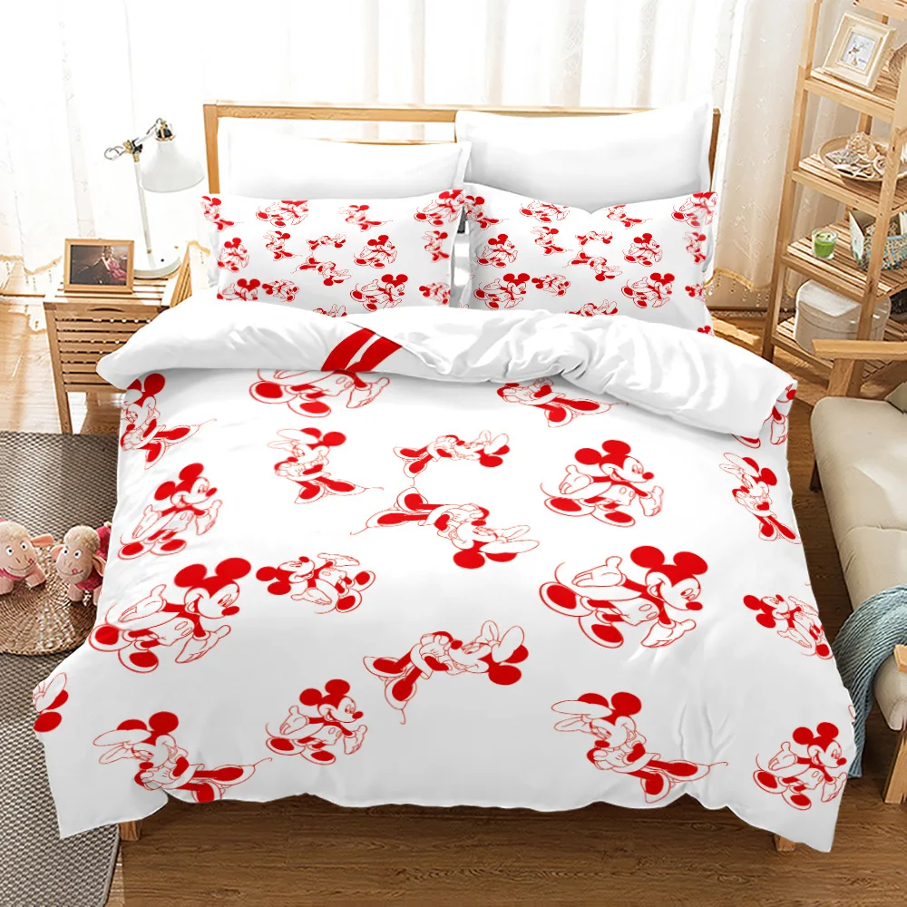 3d Cartoon Style Mickey Mouse Minnie Printed Three Pieces Bedding Set ...