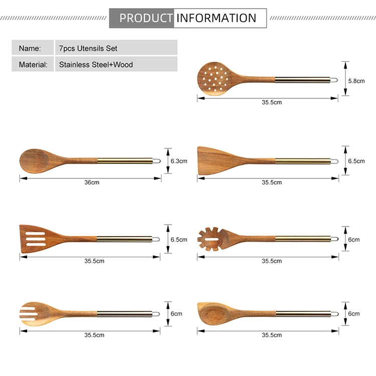 High Quality Stainless Steel Handle Wooden Kitchen Utensils