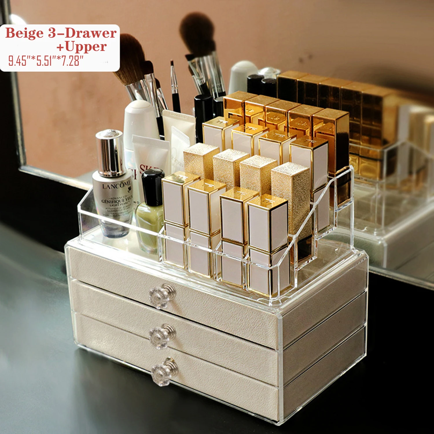 Acrylic Stackable Makeup Organizer Drawers With Compartments And Velvet ...